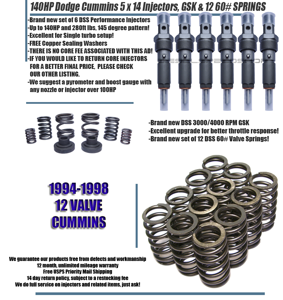 1994-1998 140HP FITS Dodge Cummins® 12v VCO INJECTORS, GSK, 12 VALVE ...